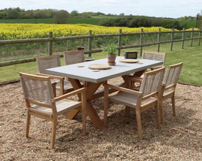 Royalcraft Luna 180X90Cm Rectangular Concrete Table With 6 Roma Rope ...