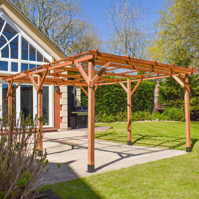 BPS Access Solutions Bps Deluxe Wooden Pergola - 4X3M - Garden Gazebo - Premium Slow Grown ...