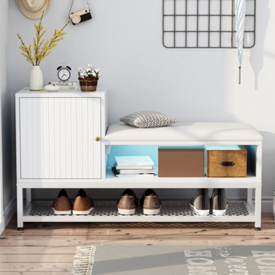 BTM Shoe Bench With Padded Cushion And Cabinet, Modern Shoe Rack ...