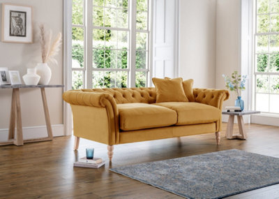 Furniturebox Olivia Mustard Yellow 3-Seater Modern Chesterfield Sofa ...