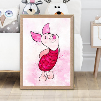 Artze Wall Art Piglet Watercolour Winnie The Pooh Art Print With Oak ...