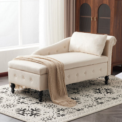 Btm Velvet Chaise Lounge Sofa Storage Beige Upholstered Couch Pillow ...