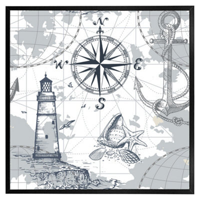 "Andrew Lee Compass & Map (Picutre Frame) / 20X20"" / White" by B&Q ...