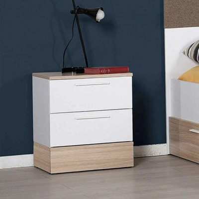 FWSTYLE 2 Drawer White & Oak Two Tone Bedside Chest Of Drawers by B&Q ...