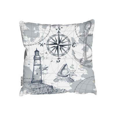 Andrew Lee Cushions - Compass & Map (Cushion) / 60Cm X 60Cm by B&Q ...