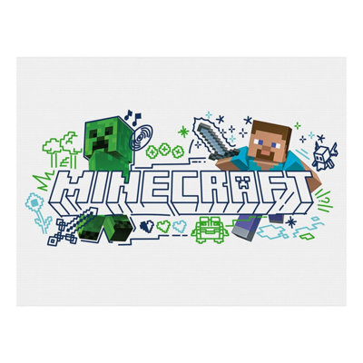Minecraft Steve And Creeper Canvas Print White/blue/green (80Cm X 60Cm ...
