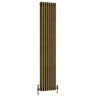 Plum&clay Corwin Rustic Brass Triple Column Vertical Traditional Cast Iron Style Radiator (W ...