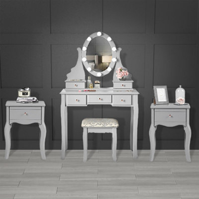 CARME Home Ruby Rozanna Grey Hollywood Mirror Dressing Table With 2 ...