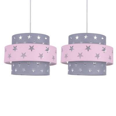First Choice Lighting Pair Of Pink And Grey Star Two Tier Light Shades ...