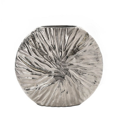 Hestia Silver Metal Textured Round Vase 21X24Cm by B&Q | ufurnish.com