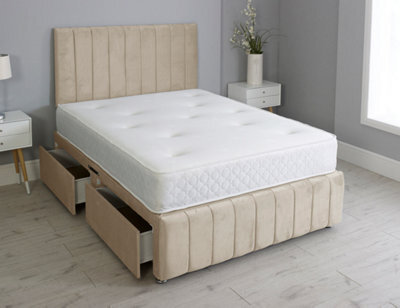 Comfy Deluxe 4Ft Small Double Panel Coffee Plush Divan Bed Set ...