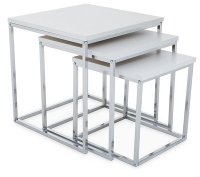 Orsina Sleek Design Matte White Nest Of 3 Tables With Chrome Finish ...