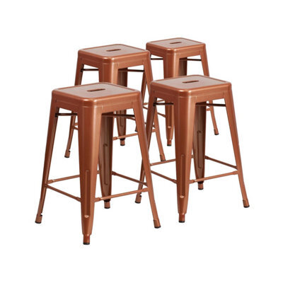 "Fwstyle Set Of 4 24"" Copper Metal Stools Steel Indoor Outdoor ...
