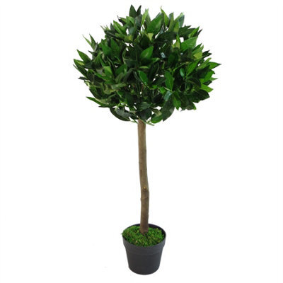 Leaf 90Cm (3Ft) Plain Natural Trunk Artificial Topiary Bay Laurel Ball ...