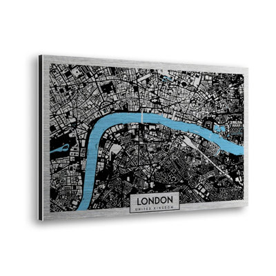 Crearreda Metal Art London Map Brushed Aluminium Print by B&Q ...