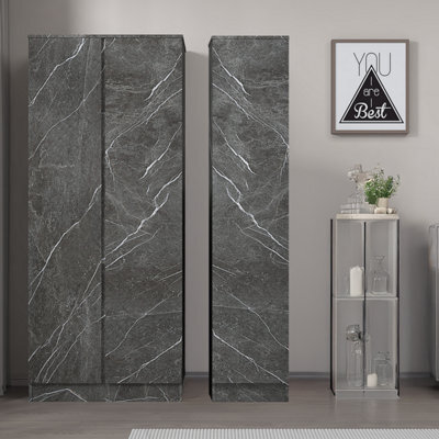 Zita Grey Marble Effect 2 Piece Wardrobe Set - 2 Door And 1 Door ...