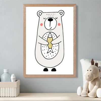 Artze Wall Art Cute Beige Bear Scandi Animal Framed Print Size: A3 With ...