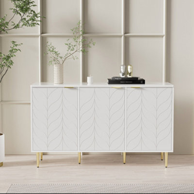 Matteo White Mdf Sideboard Cabinet With Gold Effect Legs & Leaf Pattern ...