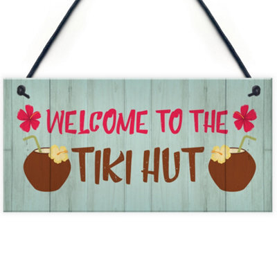 Red Ocean Tiki Hut Welcome Sign Novelty Home Bar Decor Signs Garden ...