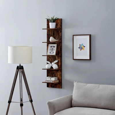 Alivio 5 Tier Wall Shelf Unit Narrow Space Saving Smooth Finish (Brown ...
