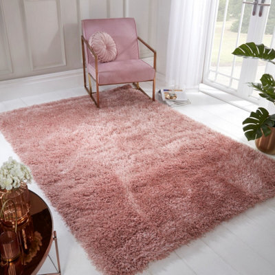 Blush Modern Plain Shaggy Sparkle Rug For Bedroom & Living Room-180Cm X ...