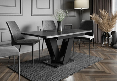 Kitchen Table 120-160X80 Extendable Modern Black Marble Effect Masiv ...