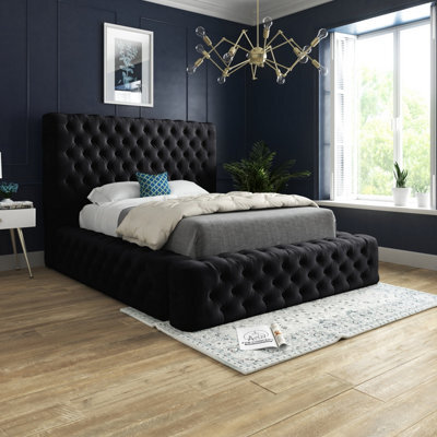 Ds Living Cambridge Upholstered Soft Plush Black Velvet Bed Frame 4Ft ...