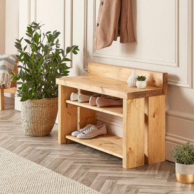 Off The Grain Wooden Shoe Storage Bench- Solid Wood Rustic Shoe Rack ...