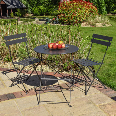 BPS Access Solutions Bps Deluxe Garden Bistro Set - Round Table (Black) by B&Q | ufurnish.com