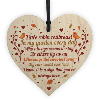 Red Ocean Memorial Robin Sign Christmas Bauble Handmade Wooden Heart In ...