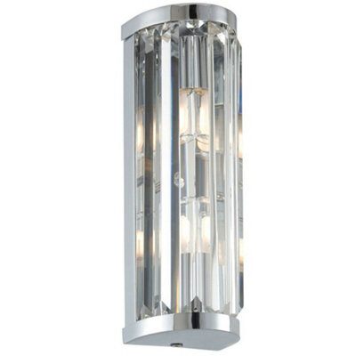 Ip44 Bathroom Wall Light Chrome & Crystal Round Glass Modern Slotted ...