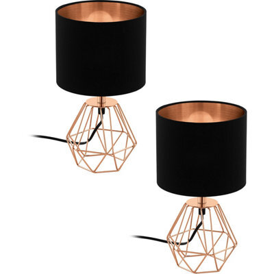 Elegant 2 Pack Copper Base Table Lamps With Black Fabric Shade by B&Q ...
