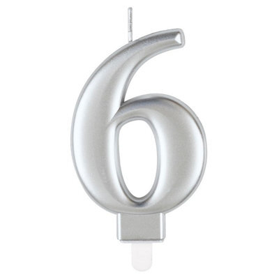 Unique Party Number 6 Metallic Birthday Candle Silver (One Size) by B&Q ...