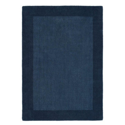 Navy Wool Rug, 25mm Thick Bordered Rug, Handmade Modern Navy Rug For ...