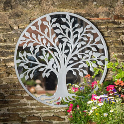 GardenCo Tree Of Life Outdoor Garden Wall Mirror - Grey Distressed ...