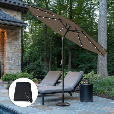 Sundaze Taupe 2.7M Round Parasol Tilt Crank Garden Umbrella With Led ...