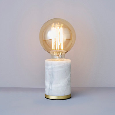 Inlight Cylinder Matt White Marble Effect Table Lamp by B&Q | ufurnish.com