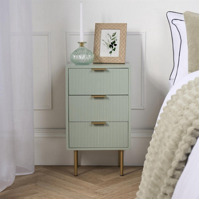 OHS Ribbed Bedside Table Modern Bedroom 3 Draw Office Nightstand, Sage ...