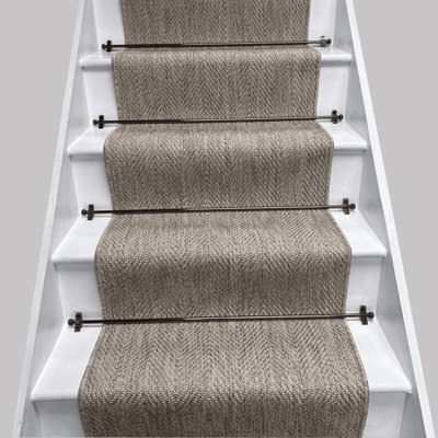 RainbowHome Herringbone Capri Cream Stair Runner With 100% Wool Cream ...