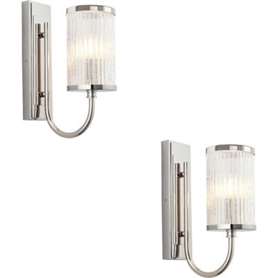 Loops 2 Pack Bright Nickel Dimmable Wall Light - Ribbed Bubble Clear ...