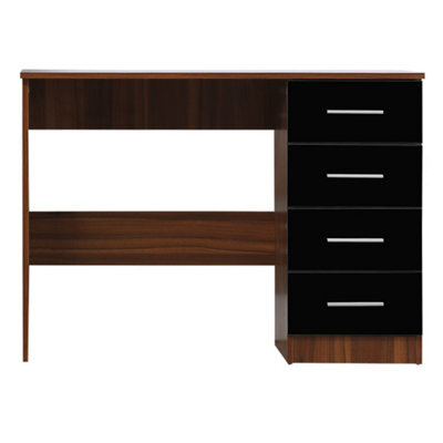 Reflect 4 Drawer Desk - Black Gloss & Walnut - Modern Bedroom Storage ...