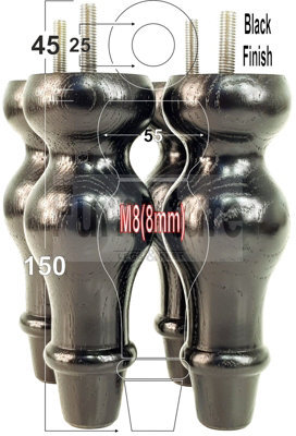 L&F 4 Black Turned Solid Oak Wood Furniture Legs Replacement Settee ...