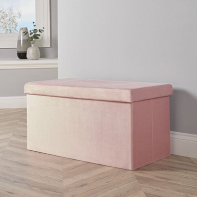 Home Source Sofia Velvet Rectangular Folding Storage Box Ottoman Blush ...