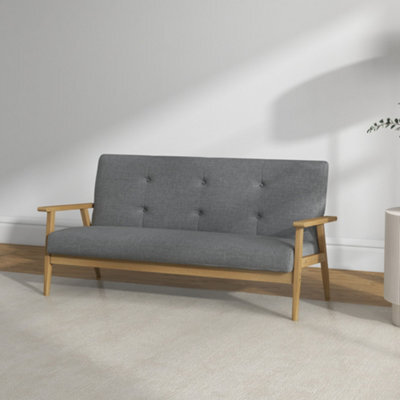 Homcom Modern 3-Seater Sofa Upholstery Couch With Rubber Wood Legs Dark ...