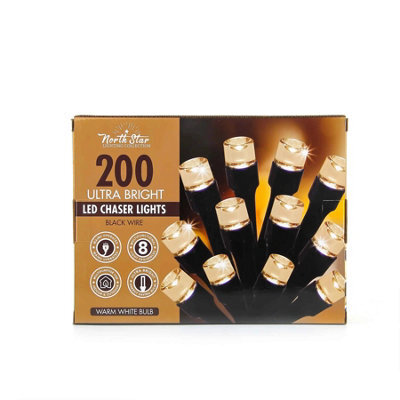 200 Ultra Bright Led Chaser Lights Black Wire - Warm Light by B&Q ...