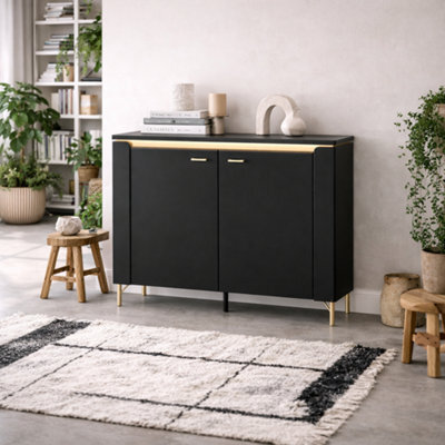 Wyld Haus Marslet Matt Black And Gold 2-Door Sideboard With Led ...