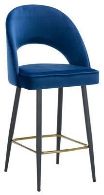 Lamboro Chelsea Velvet Single Kitchen Bar Stool, Gold Footrest, Fixed ...