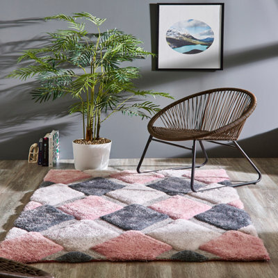Origins 3D Geo Shaggy Blush 120X170Cm Rug by B&Q | ufurnish.com