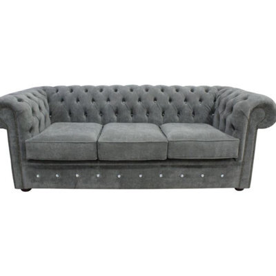 Chesterfield Crystal 3 Seater Sofa Keira Pewter Grey Fabric In Classic ...
