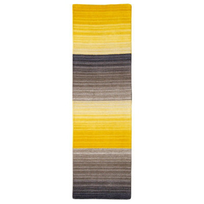 Miko Ochre Grey Stipe Modern Woolen Runer Rug For Hallway - Extra Long ...